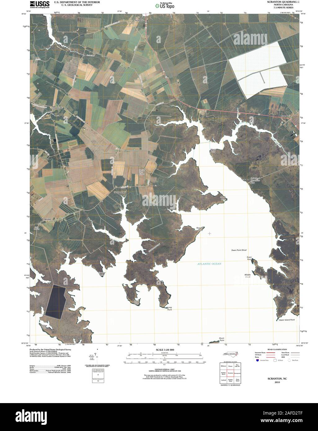 USGS TOPO Map North Carolina NC Scranton 20100920 TM Restoration Stock ...