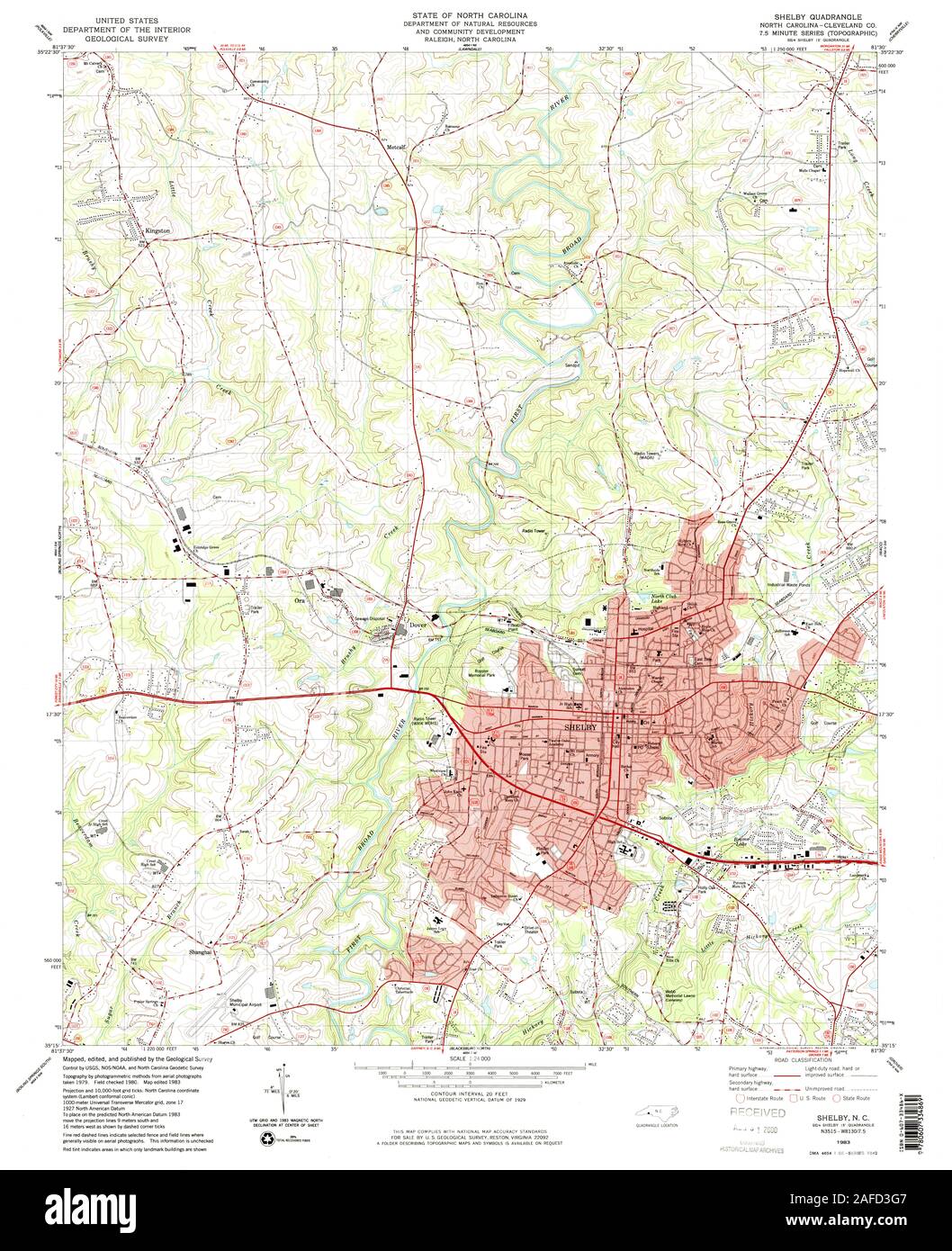 USGS TOPO Map North Carolina NC Shelby 164906 1983 24000 Restoration ...