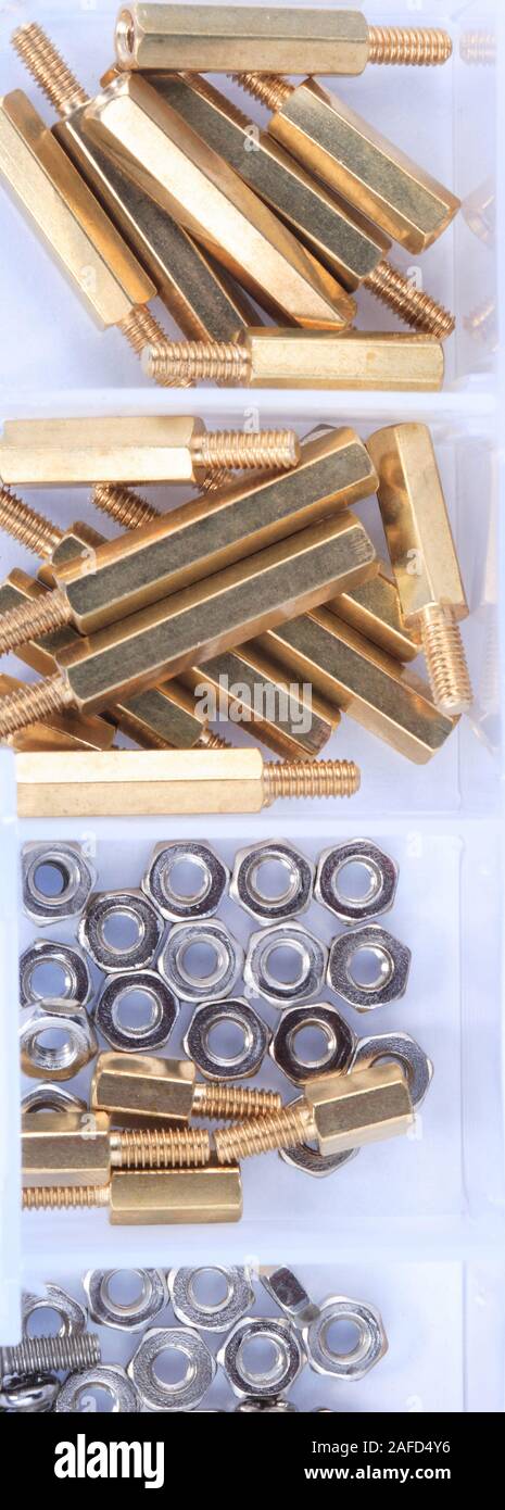 Brass Standoff Spacer Male and Female set in plastic container Stock ...