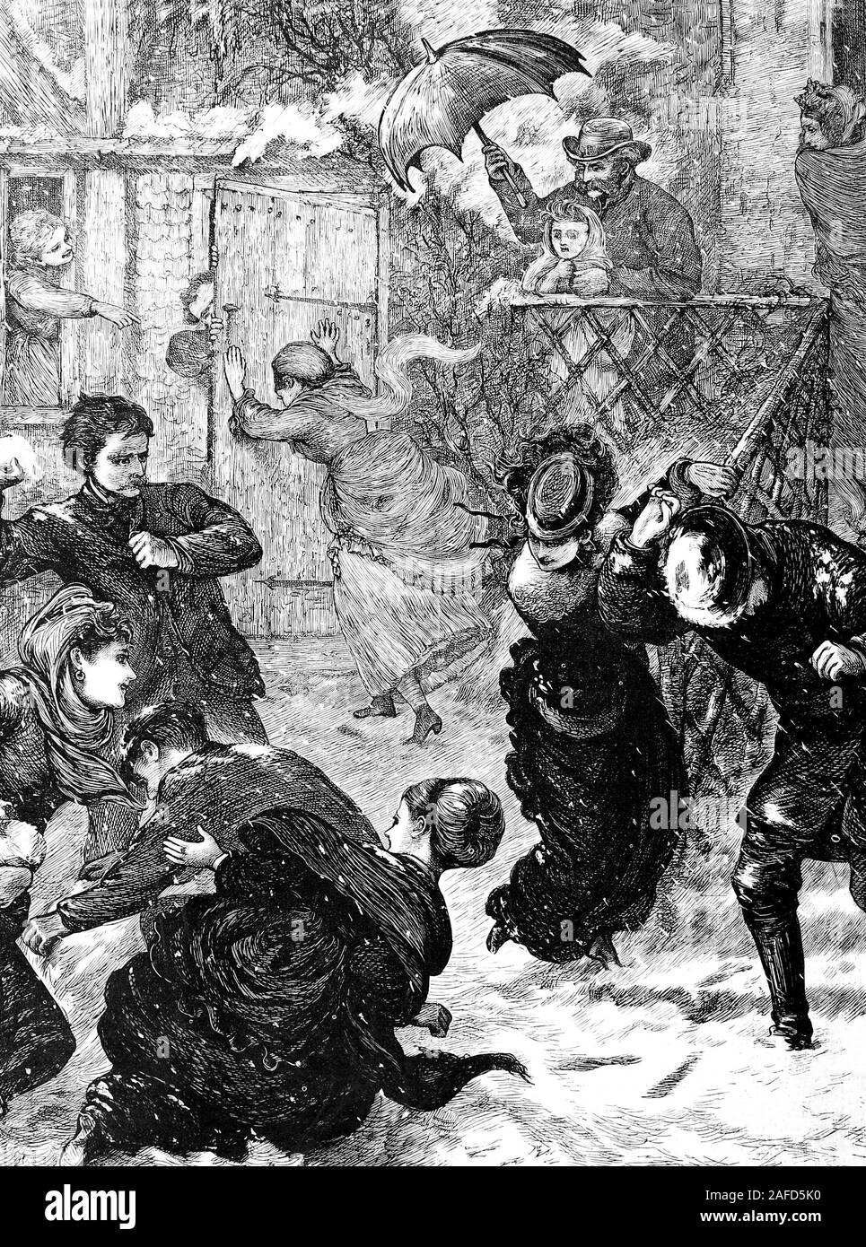 Group of people playing in the snow, snowball fight, snow battle ...