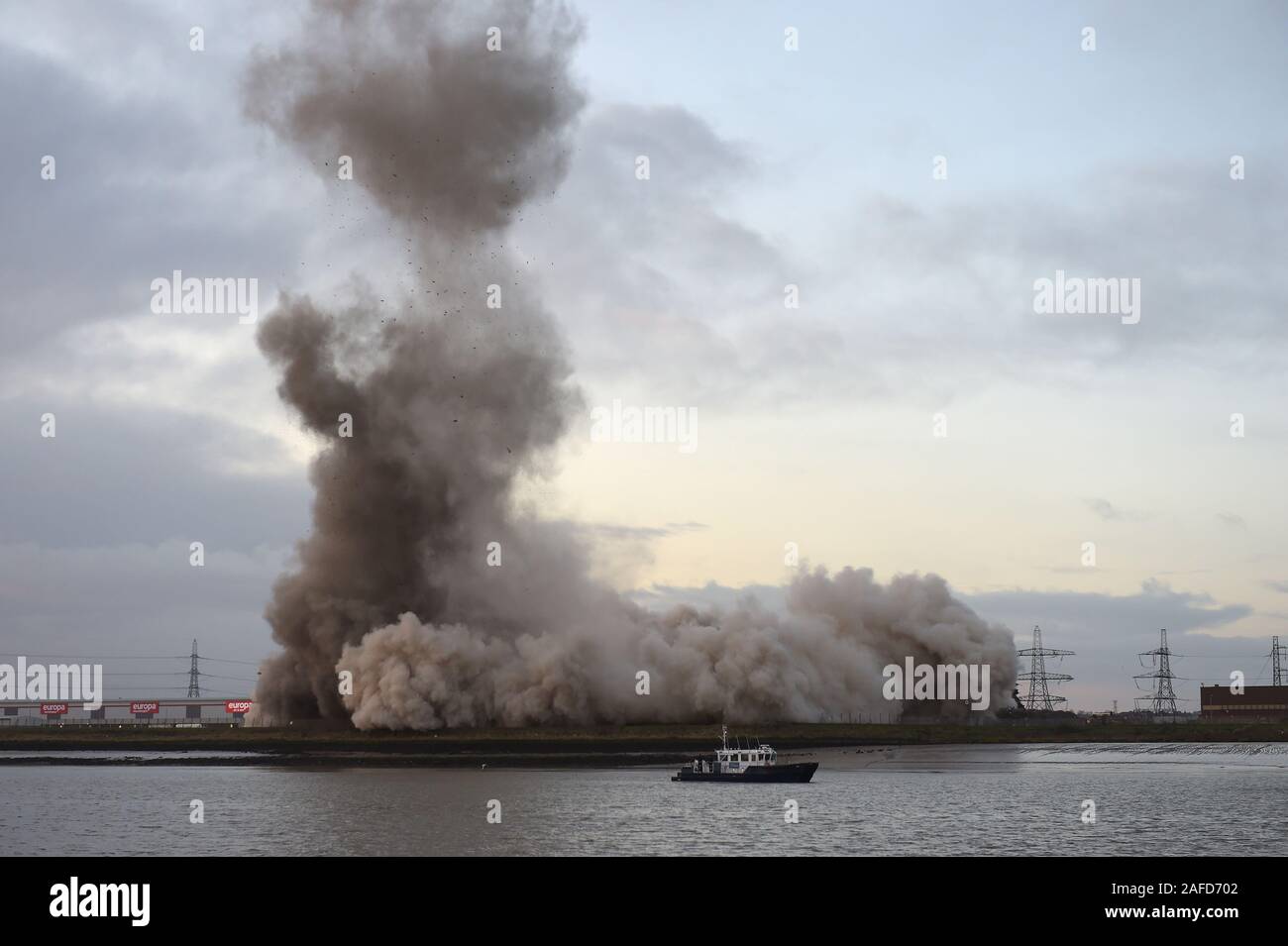 Dartford, Kent, UK. 15th December 2019. The Demolition of the 215 meter ...