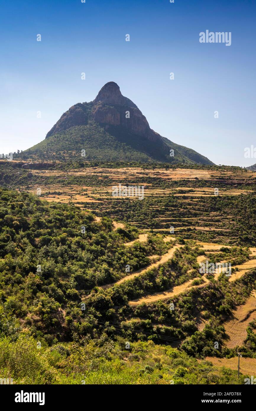 Ethiopia, Tigray, Adwa, terraced fields amongst dramatic volcanic ...
