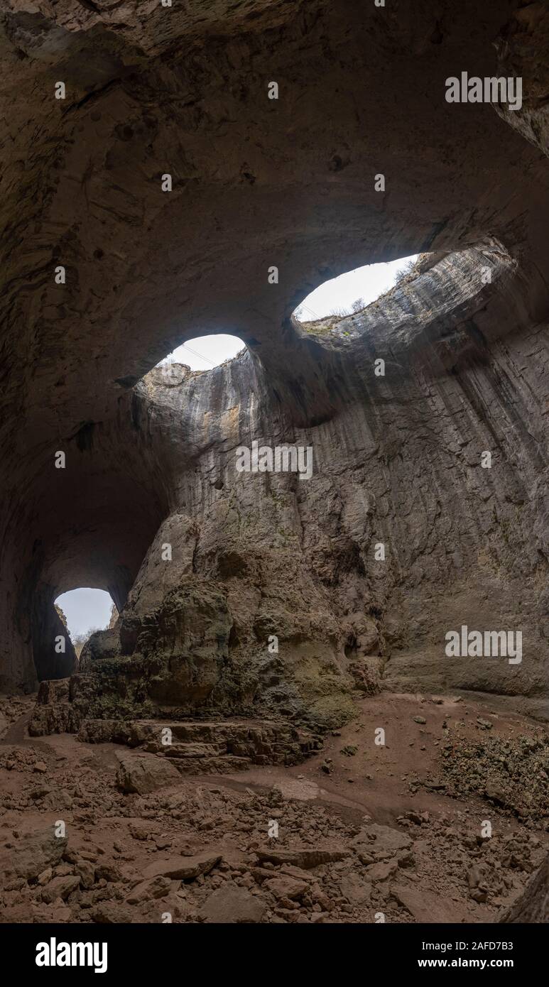 Panoramic view of Prohodna cave also known as God's eyes near Karlukovo ...