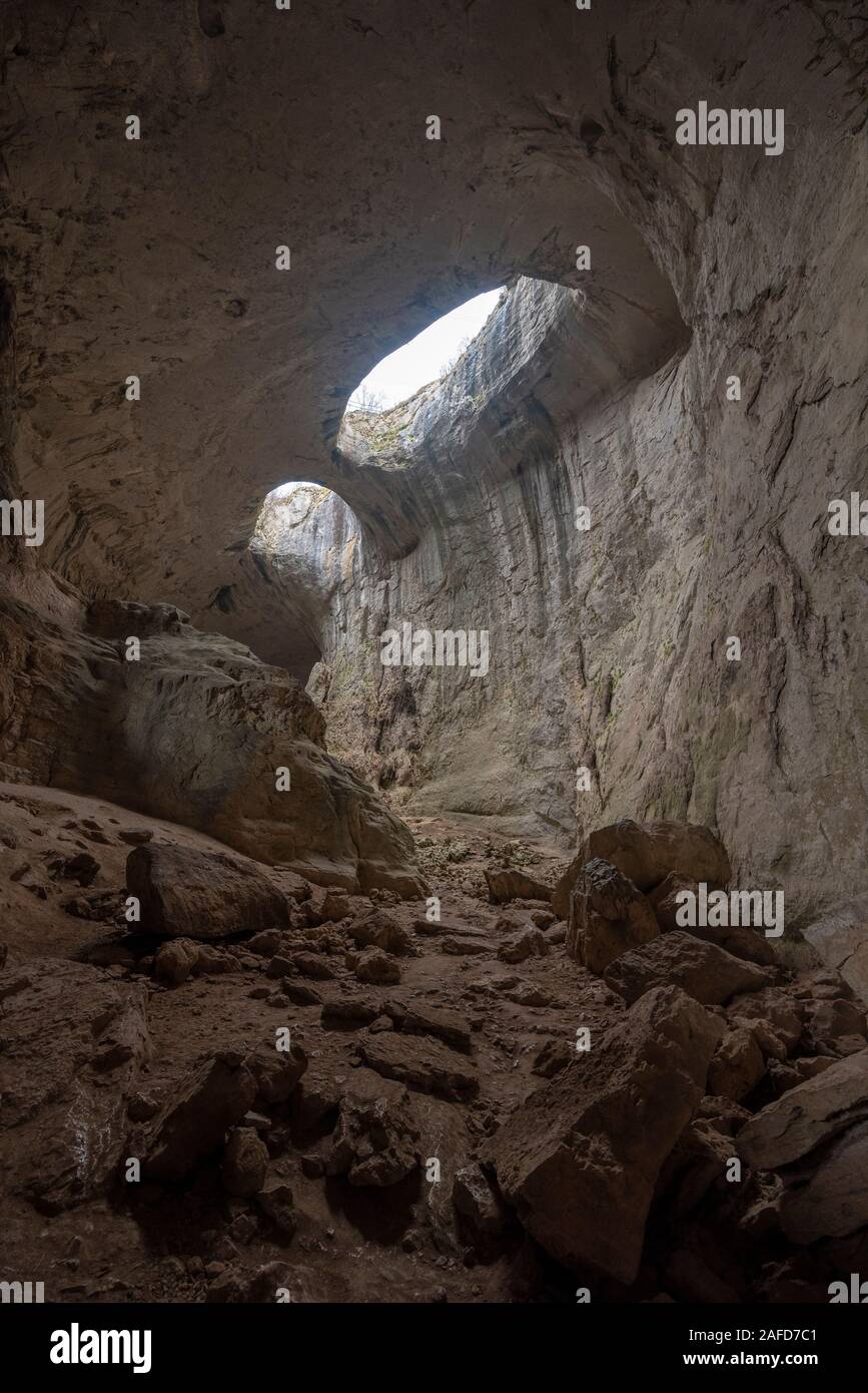 Panoramic view of Prohodna cave also known as God's eyes near Karlukovo ...