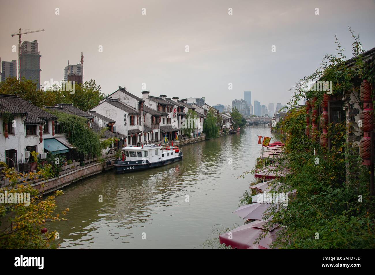 Scenic canalside views Wuxi old town, Jiangsu Province,China. Part of a ...