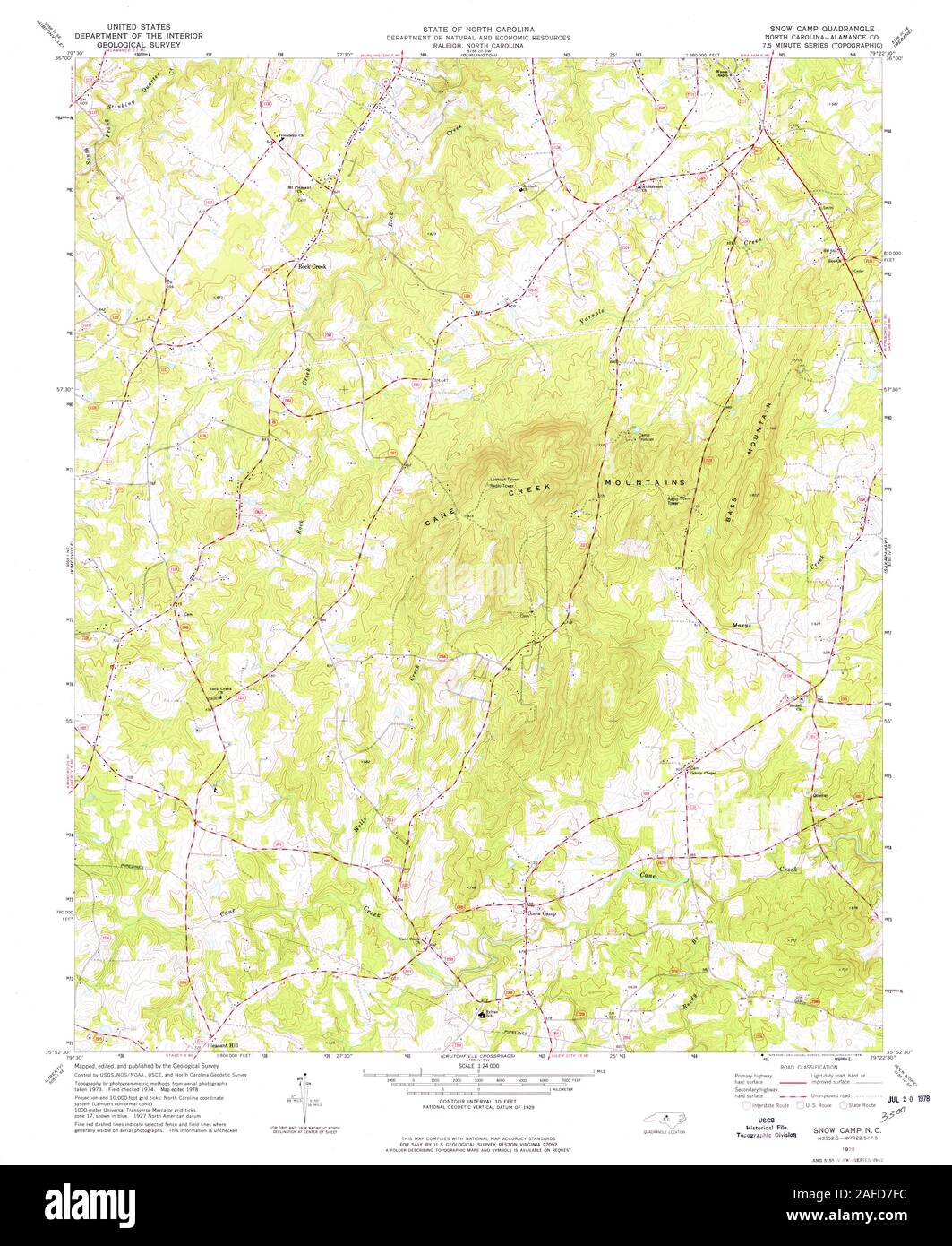 USGS TOPO Map North Carolina NC Snow Camp 164540 1978 24000 Restoration ...