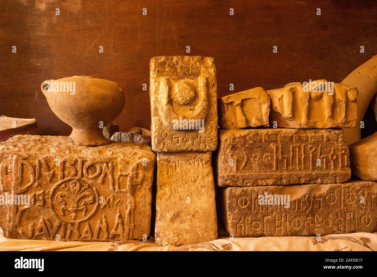 Eth857 Ethiopia, Tigray, Adwa, Yeha, museum, Italian colonial era stone ...