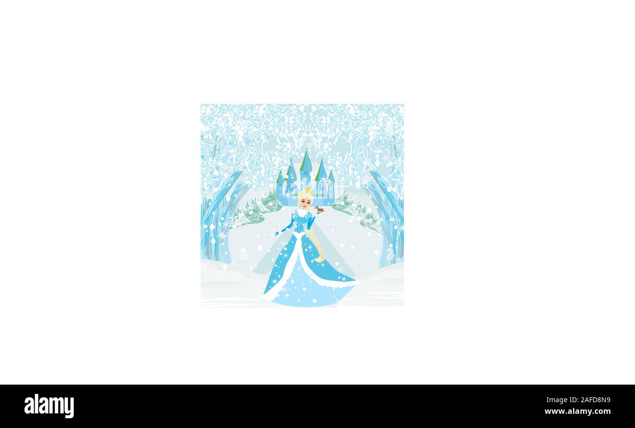 Winter landscape with castle and beautiful princess Stock Vector Image ...