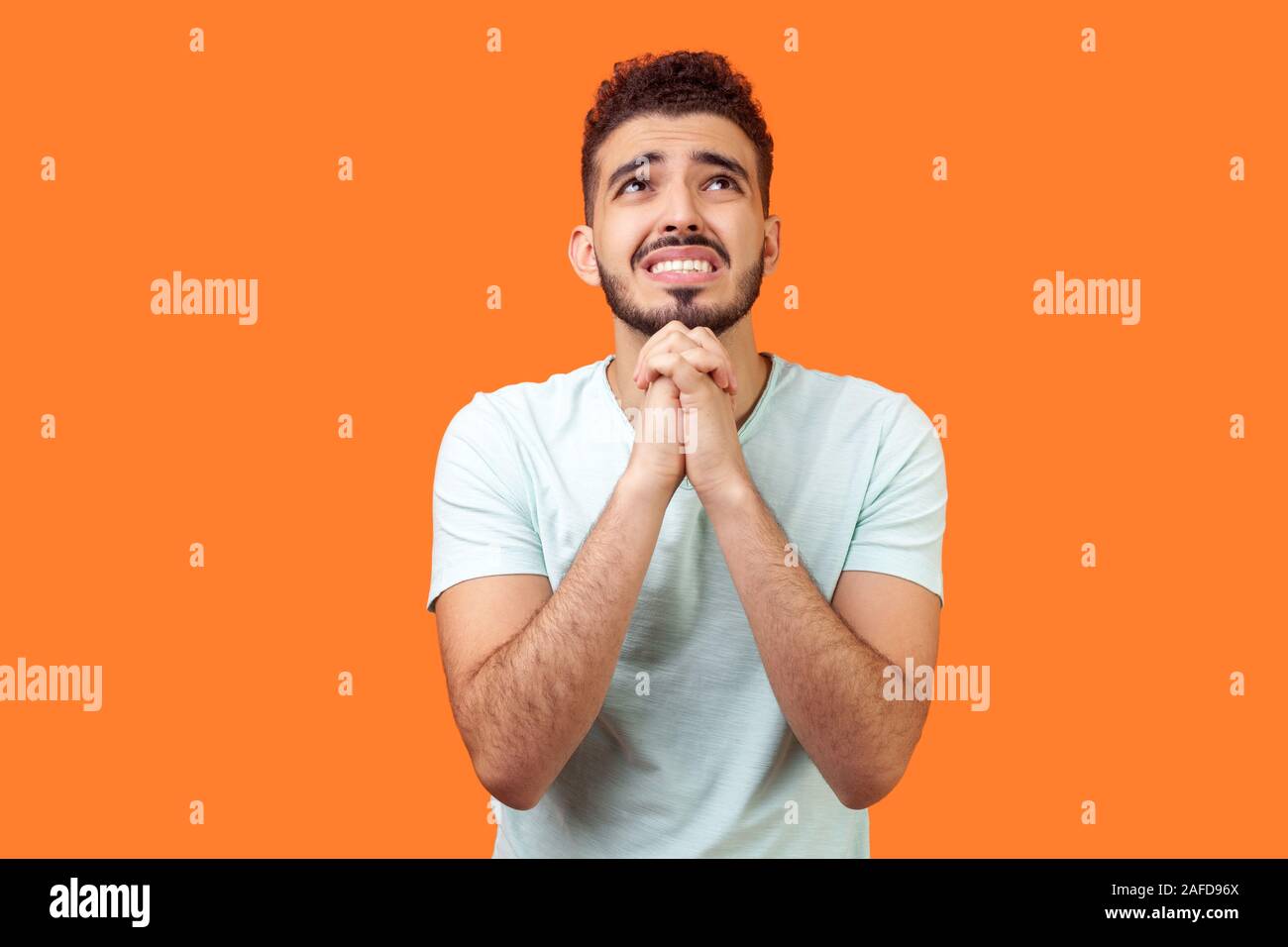 Please, I need help! Portrait of worried brunette man with beard in ...