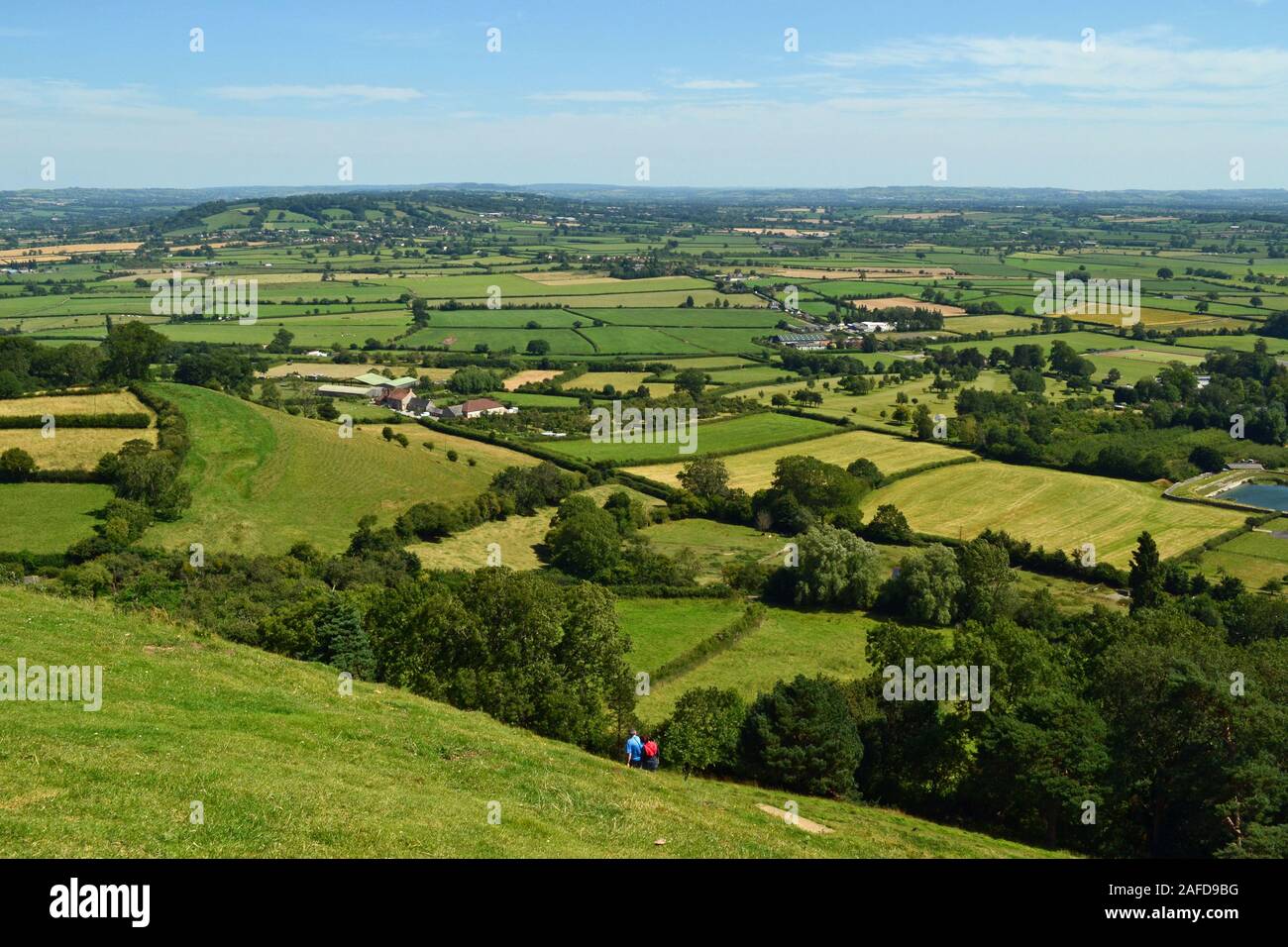 View across the Isle of Avalon, from the top of Glastonbury Tor ...