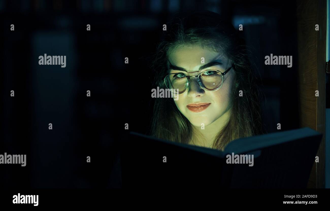 Mysterious green light comes from the book. Conception of creativity ...