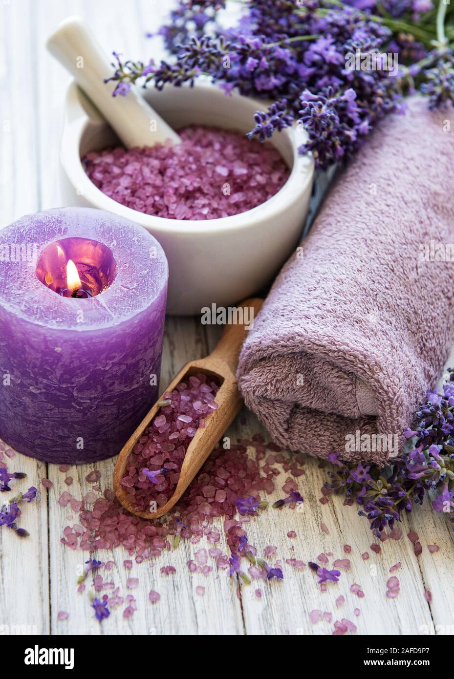lavender flowers and lavender aromatic sea salt - natural skin care spa ...