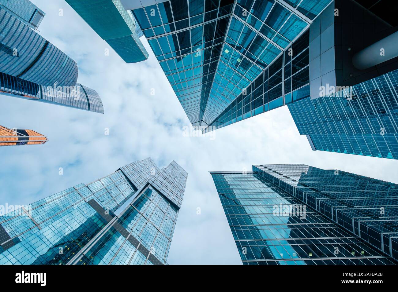 Skyscrapers in downtown area, bottom view Stock Photo - Alamy