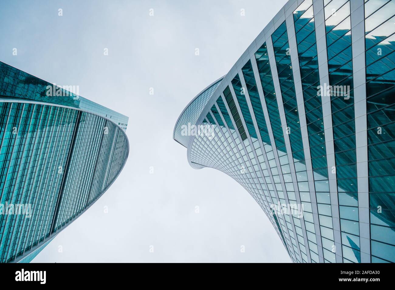 Skyscrapers in downtown area, bottom view Stock Photo - Alamy