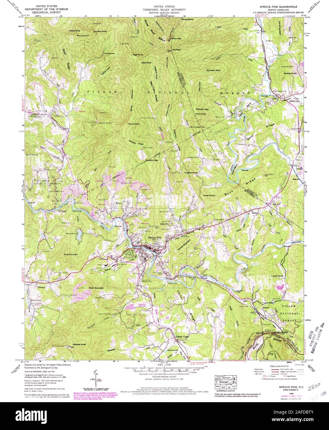 USGS TOPO Map North Carolina NC Spruce Pine 164610 1960 24000 ...