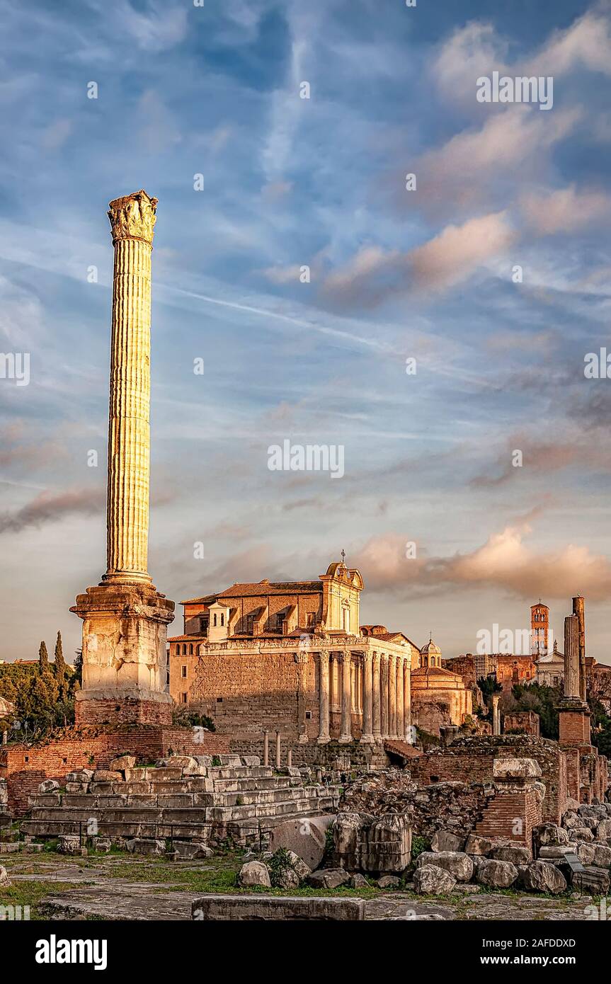 A Roman monumental column in the Roman Forum of Rome Stock Photo - Alamy