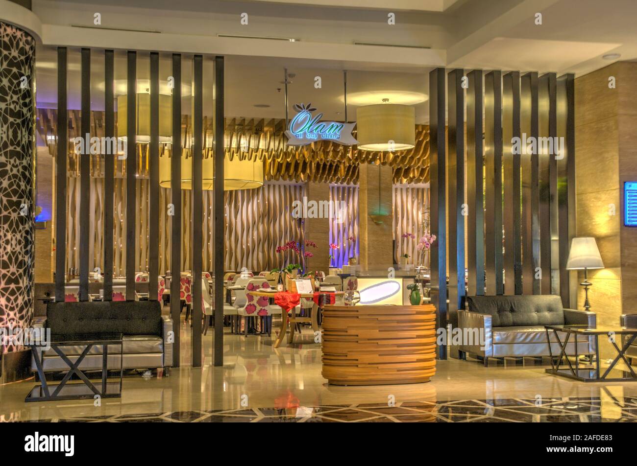 beautiful restaurant interior design with table seating and lighting ...