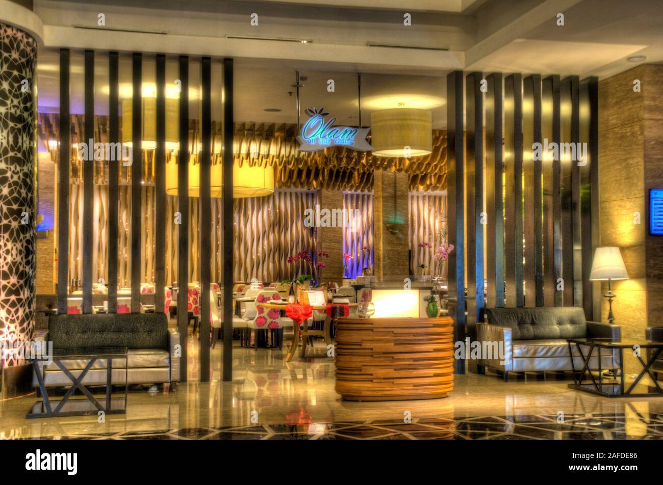 beautiful restaurant interior design with table seating and lighting ...