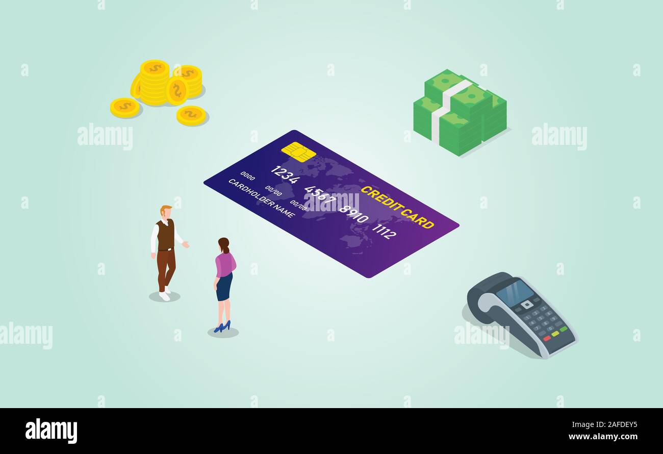 credit card pros and contra analysis benefit with isometric modern flat ...