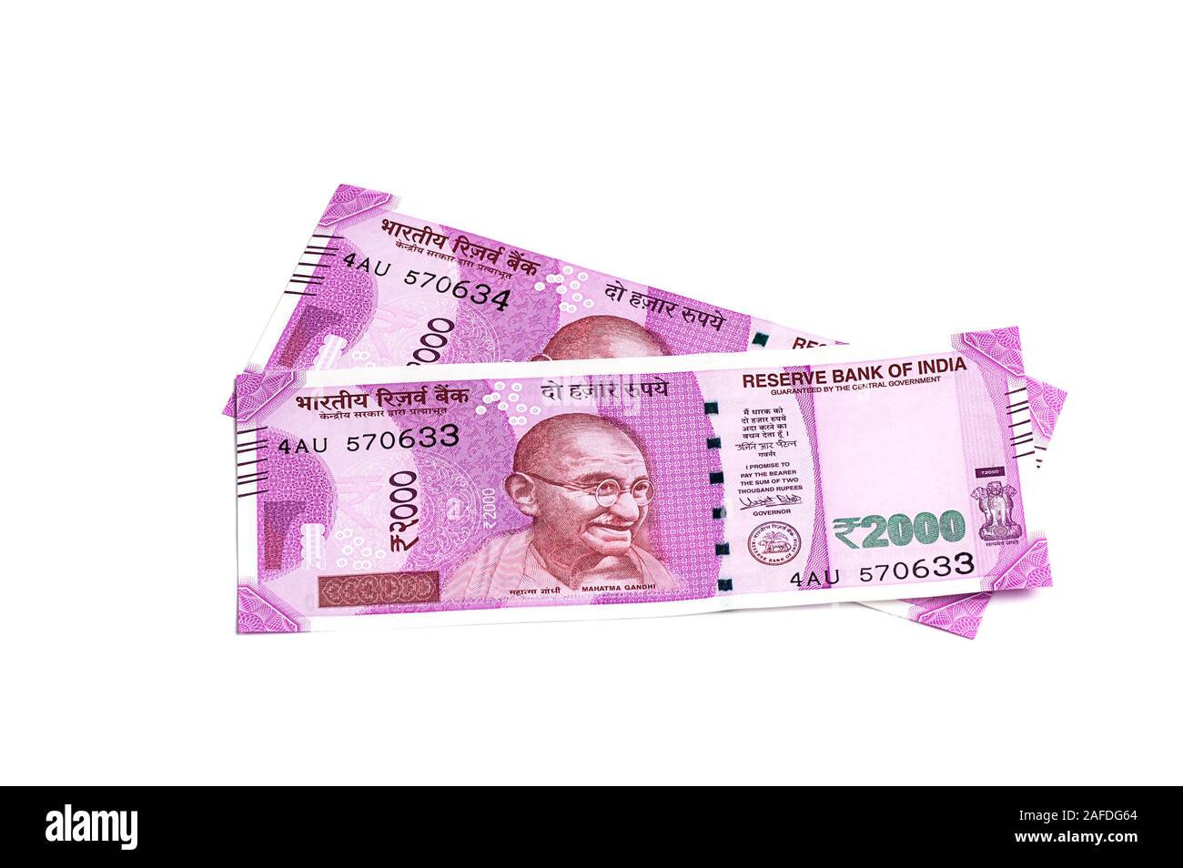 New Indian Currency of Rs.2000 isolated on white background. Published ...