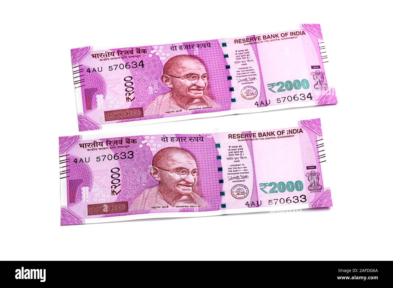 New Indian Currency of Rs.2000 isolated on white background. Published ...