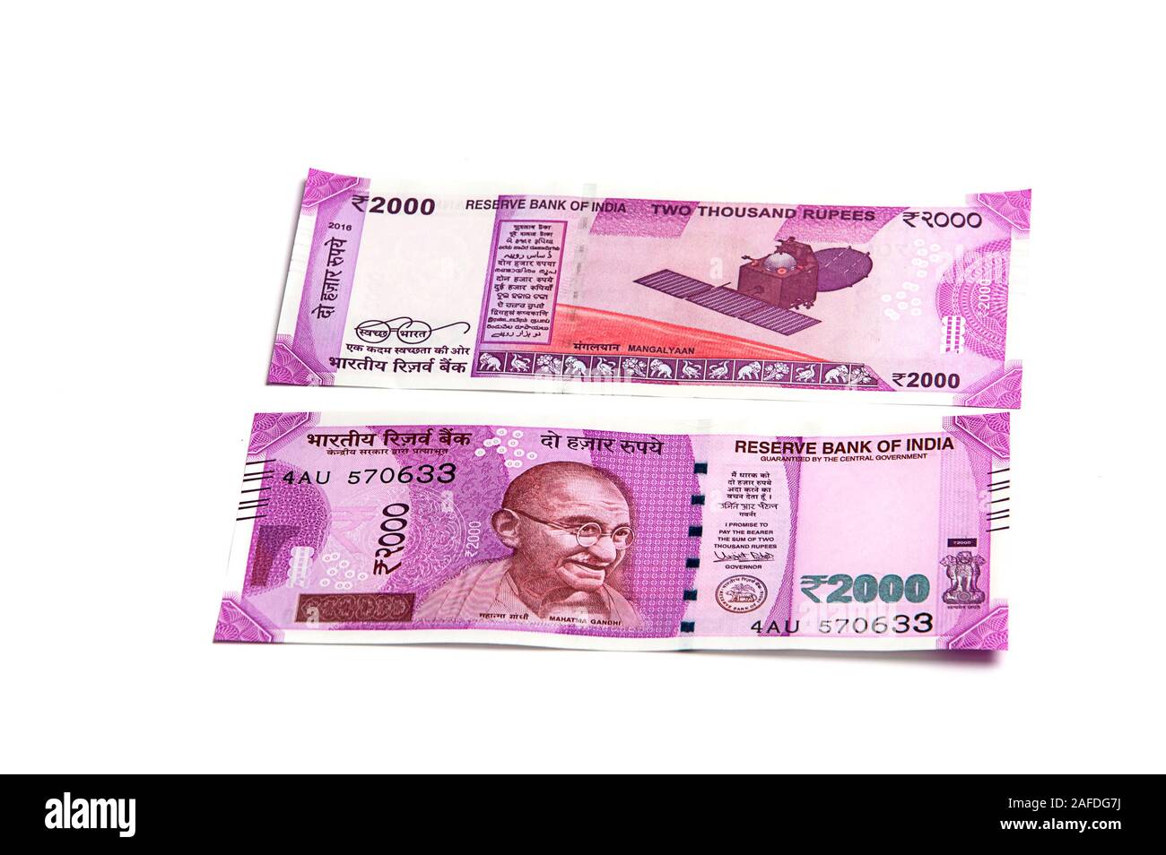 New Indian Currency of Rs.2000 isolated on white background. Published ...