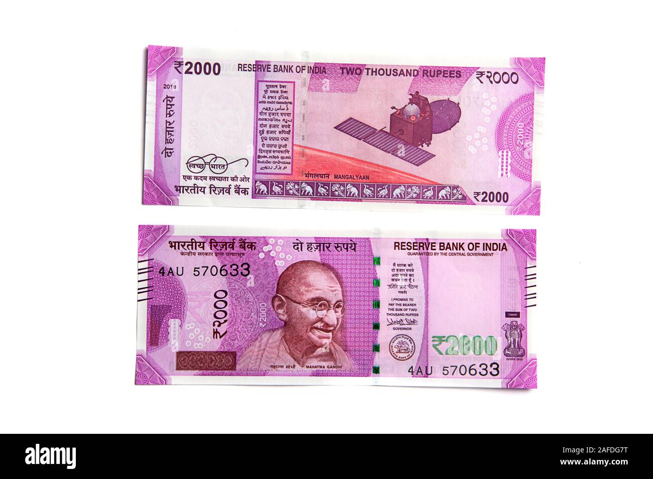 New Indian Currency of Rs.2000 isolated on white background. Published ...