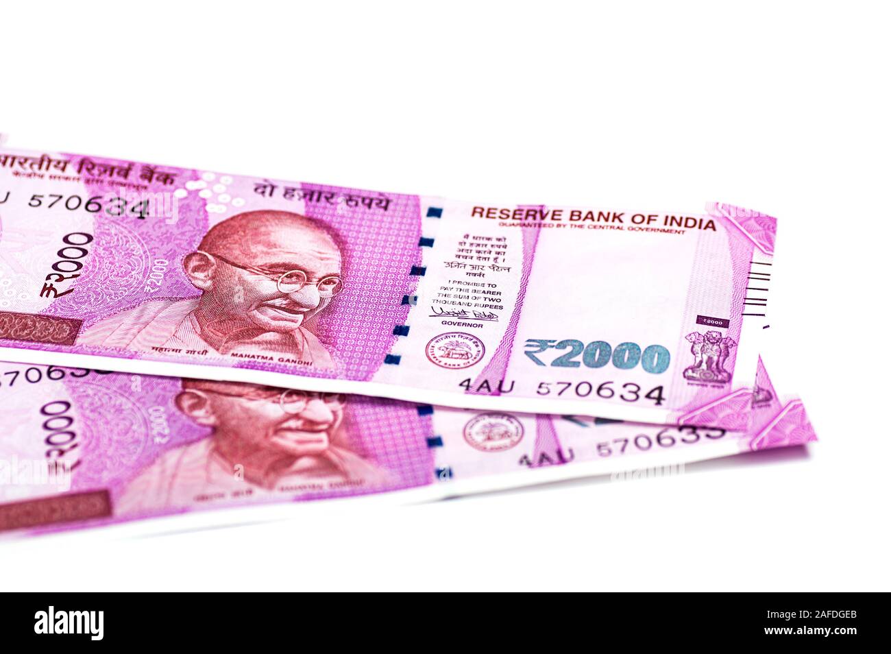 New Indian Currency of Rs.2000 isolated on white background. Published ...