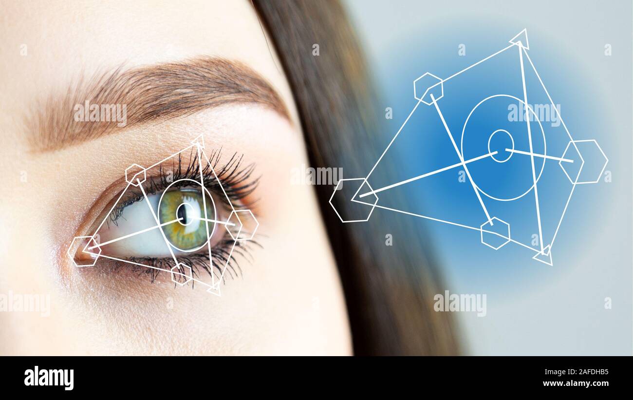 Human biometric characteristics, retinal image. A closeup of a female ...