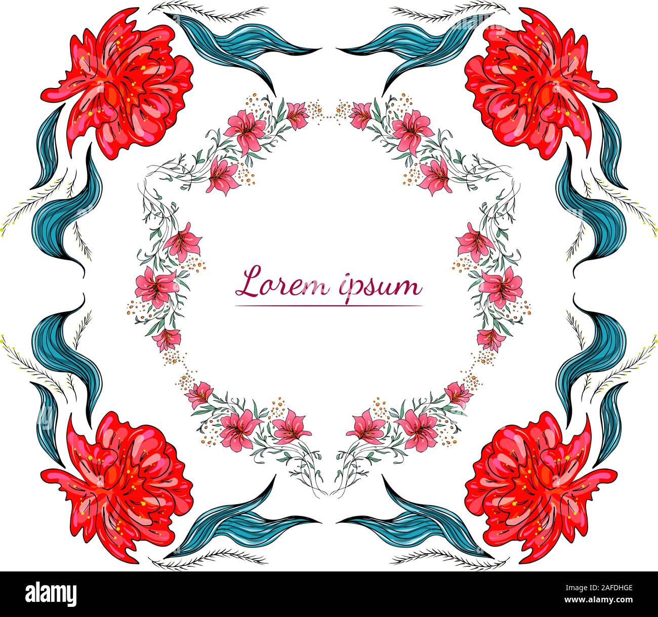 Tropical set of hand drawn floral frames. Jungle foliage illustration ...