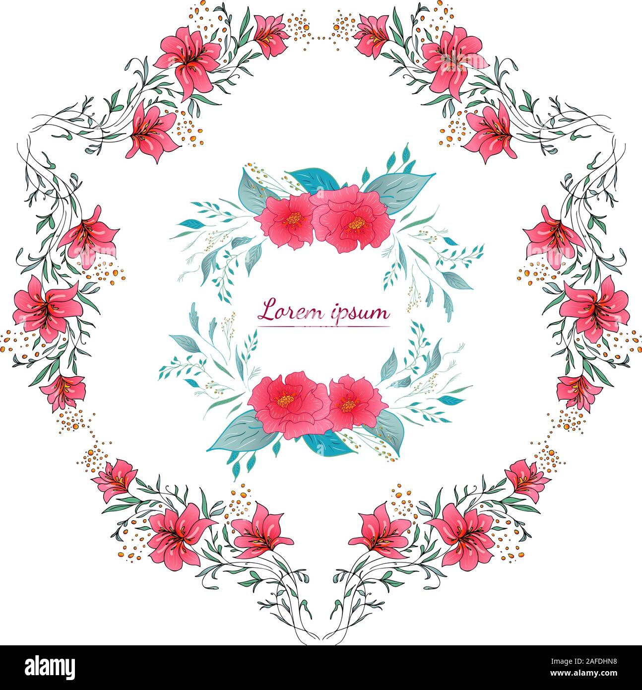 Tropical set of hand drawn floral frames. Jungle foliage illustration ...