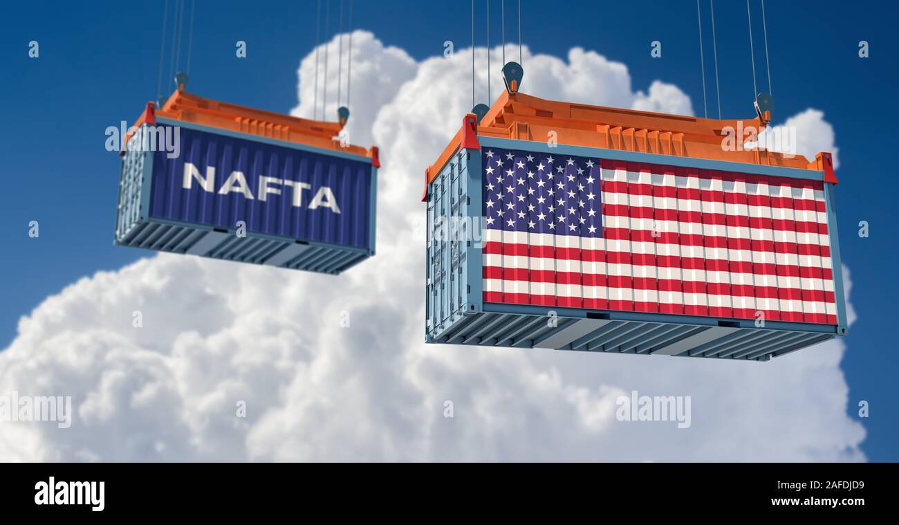 One Freight container with USA national flag and one with the word ...