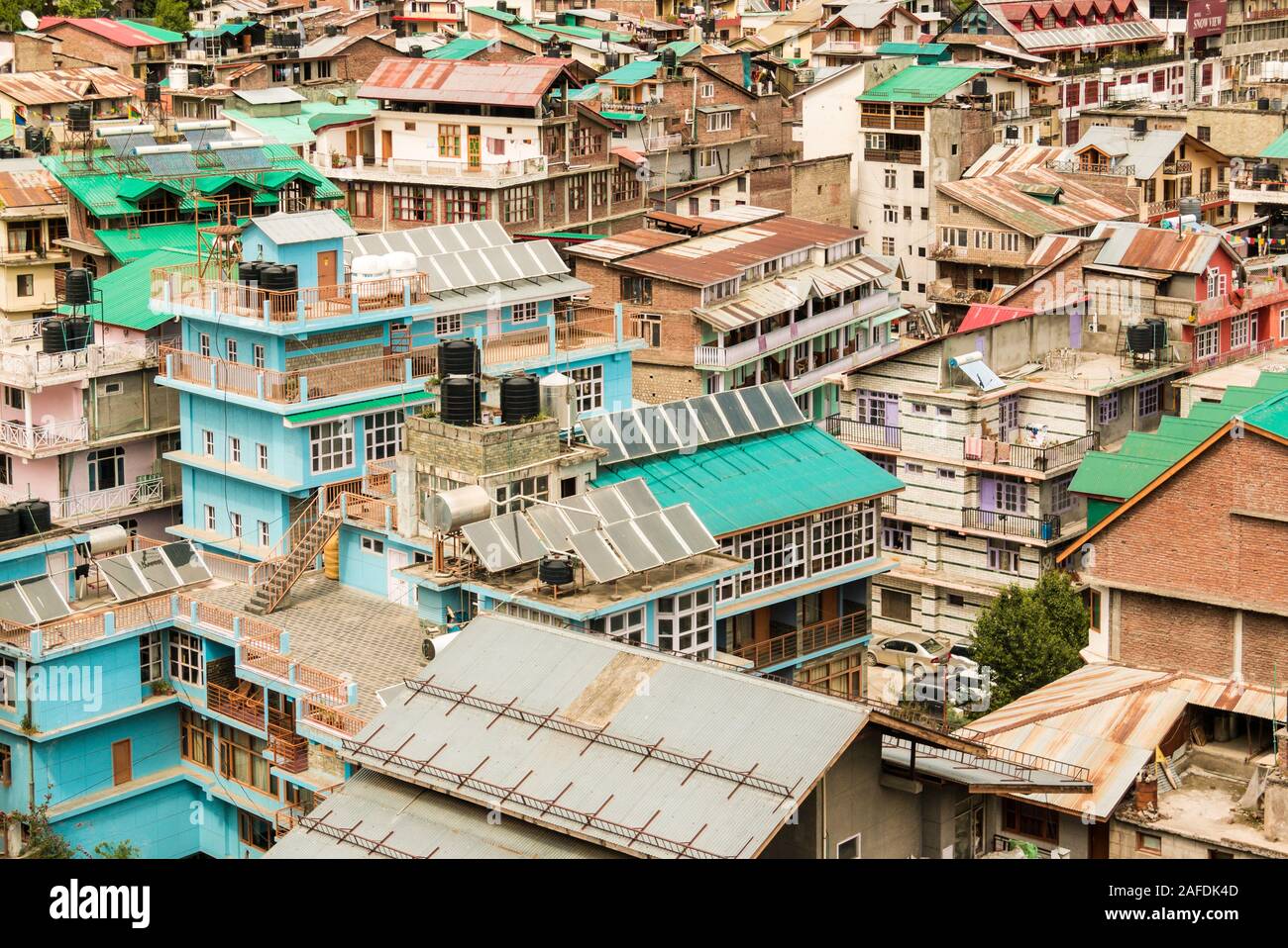 The town of Old Manali in northern India, seen from above Stock Photo ...