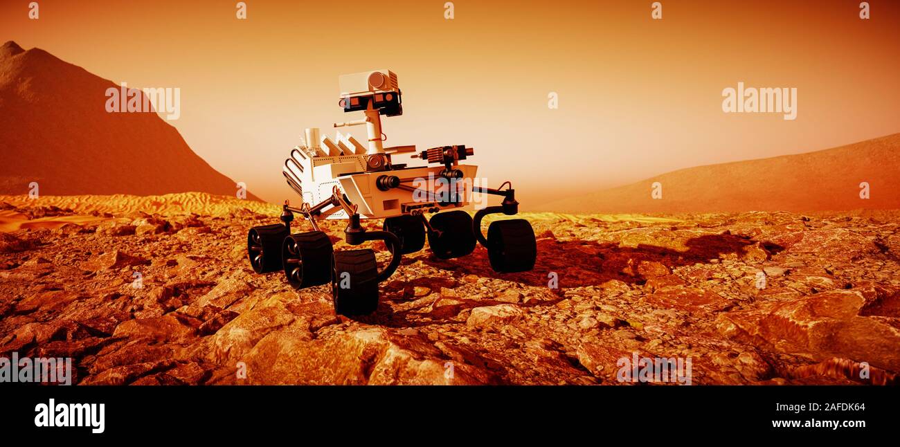 a mars rover explores the red planet (3d rendering Stock Photo - Alamy