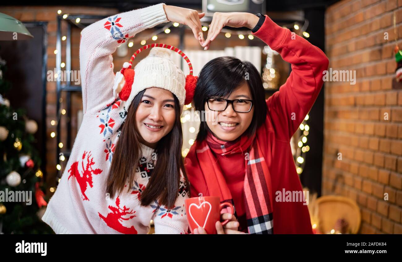 Christmas and New year party with friends. Winter and end of year ...
