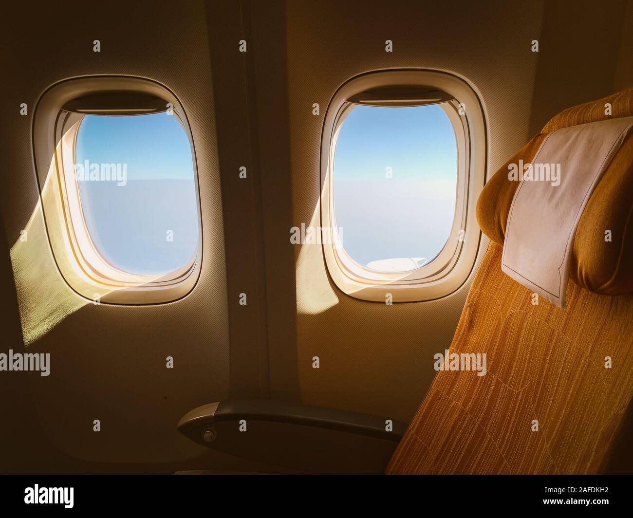 Empty airplane seat in the cabin of the commercial airline Stock Photo ...