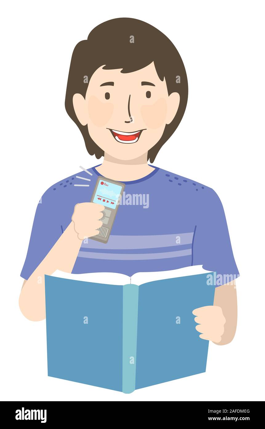 Illustration of a Teenage Guy Using a Recorder and Recording What He ...