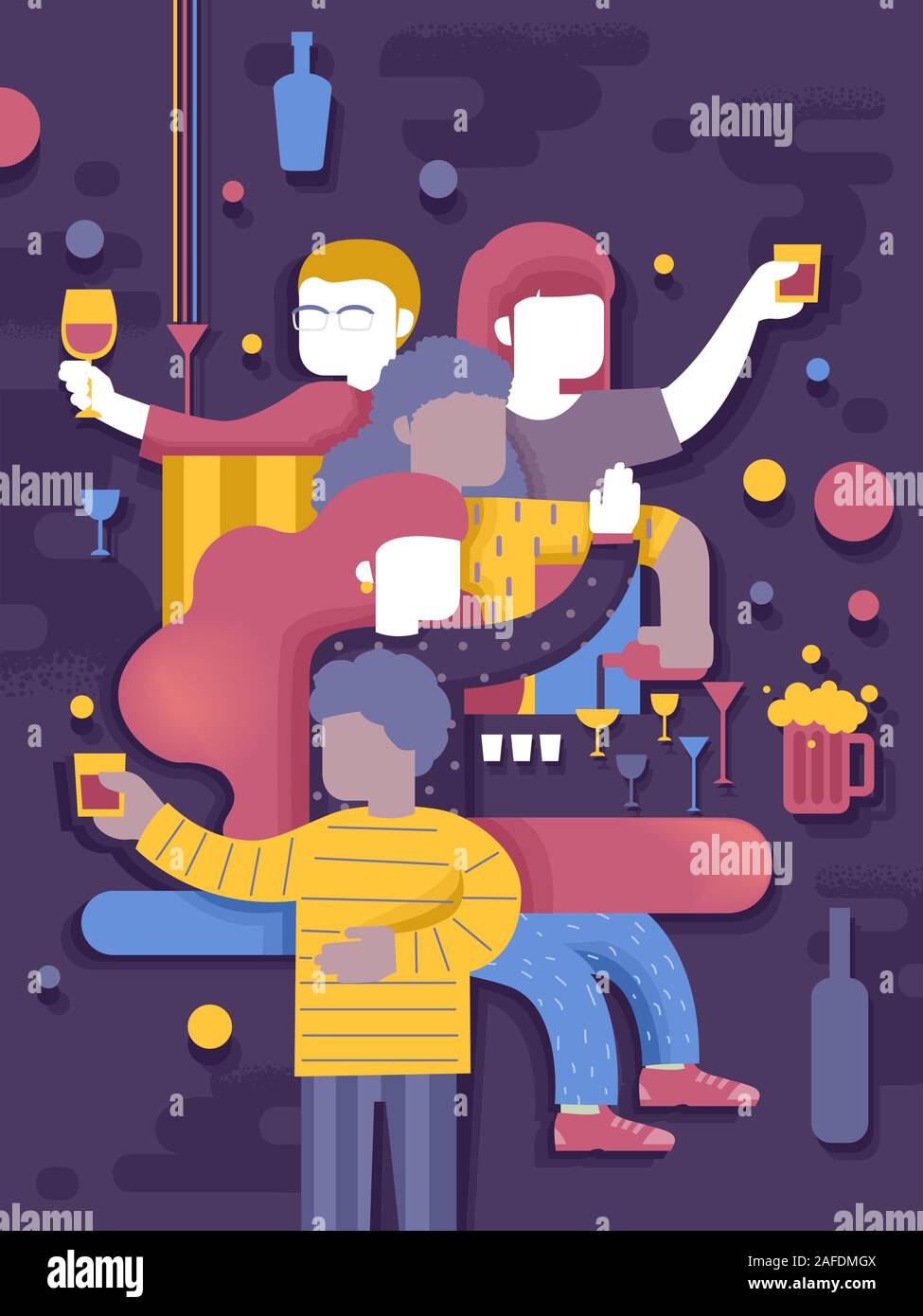 Abstract Illustration of People Holding Drinks Up in a Bar with Beer ...