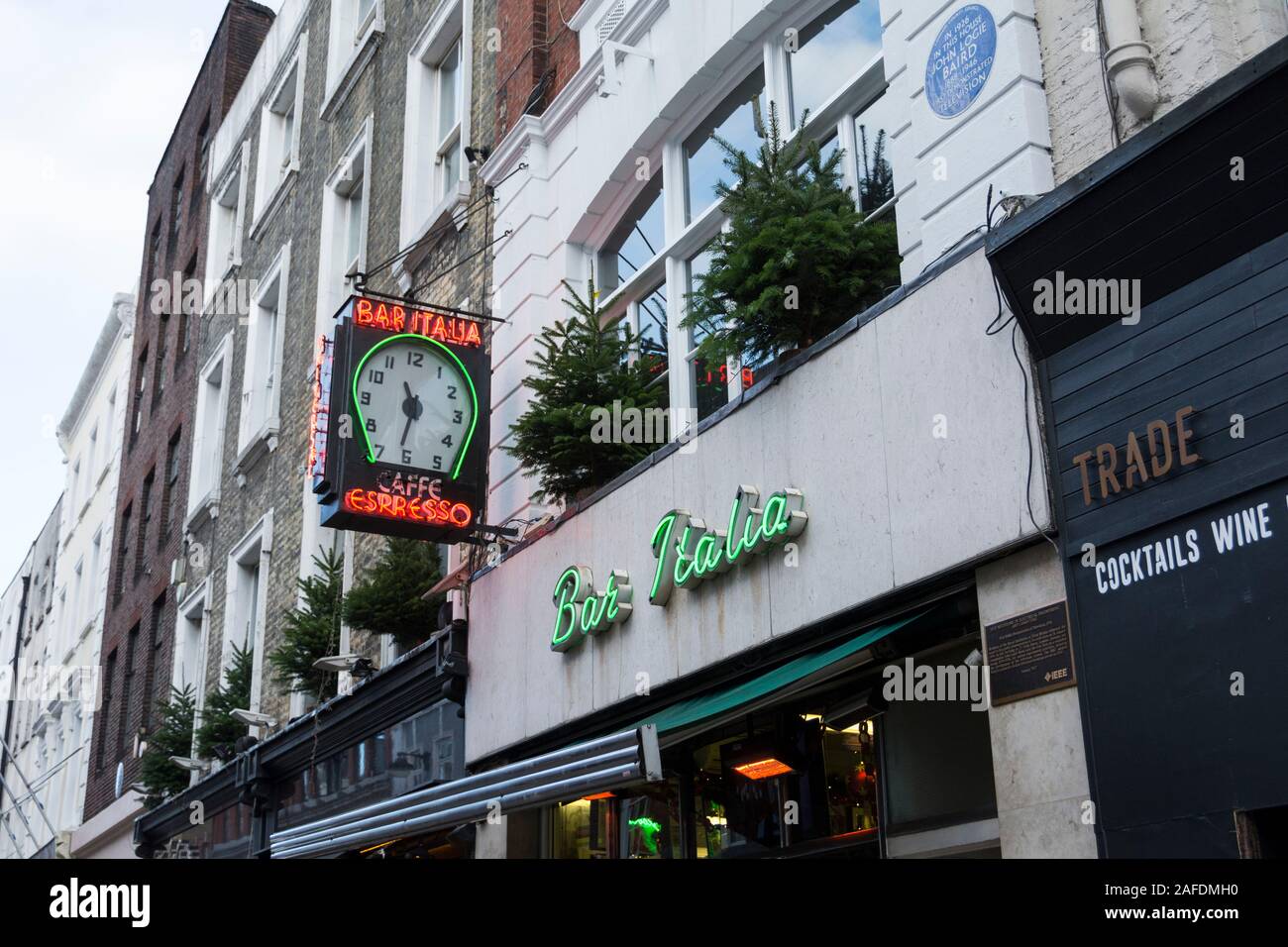 The clock outside Bar Italia, the traditional and world-famous Italian ...