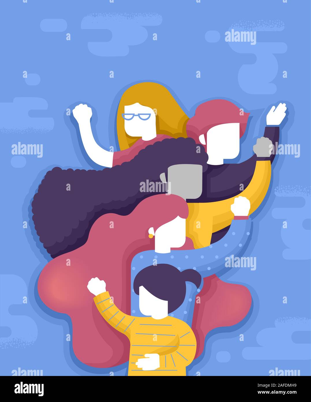 Abstract Illustration of a Group of Woman with Hands Up Feeling ...