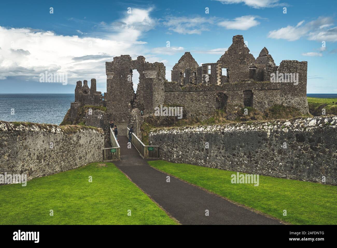 Ruined Ancient Castle at Coastline Nothern Ireland. Main Gate Bridge of ...