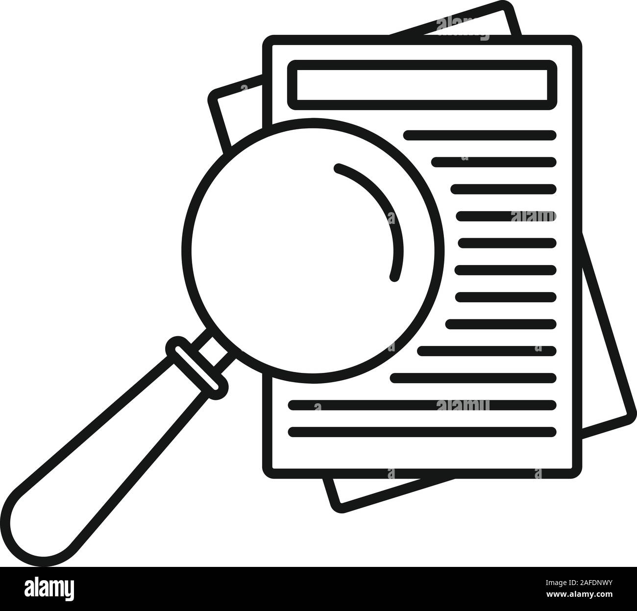 Paper under magnifier icon. Outline paper under magnifier vector icon ...