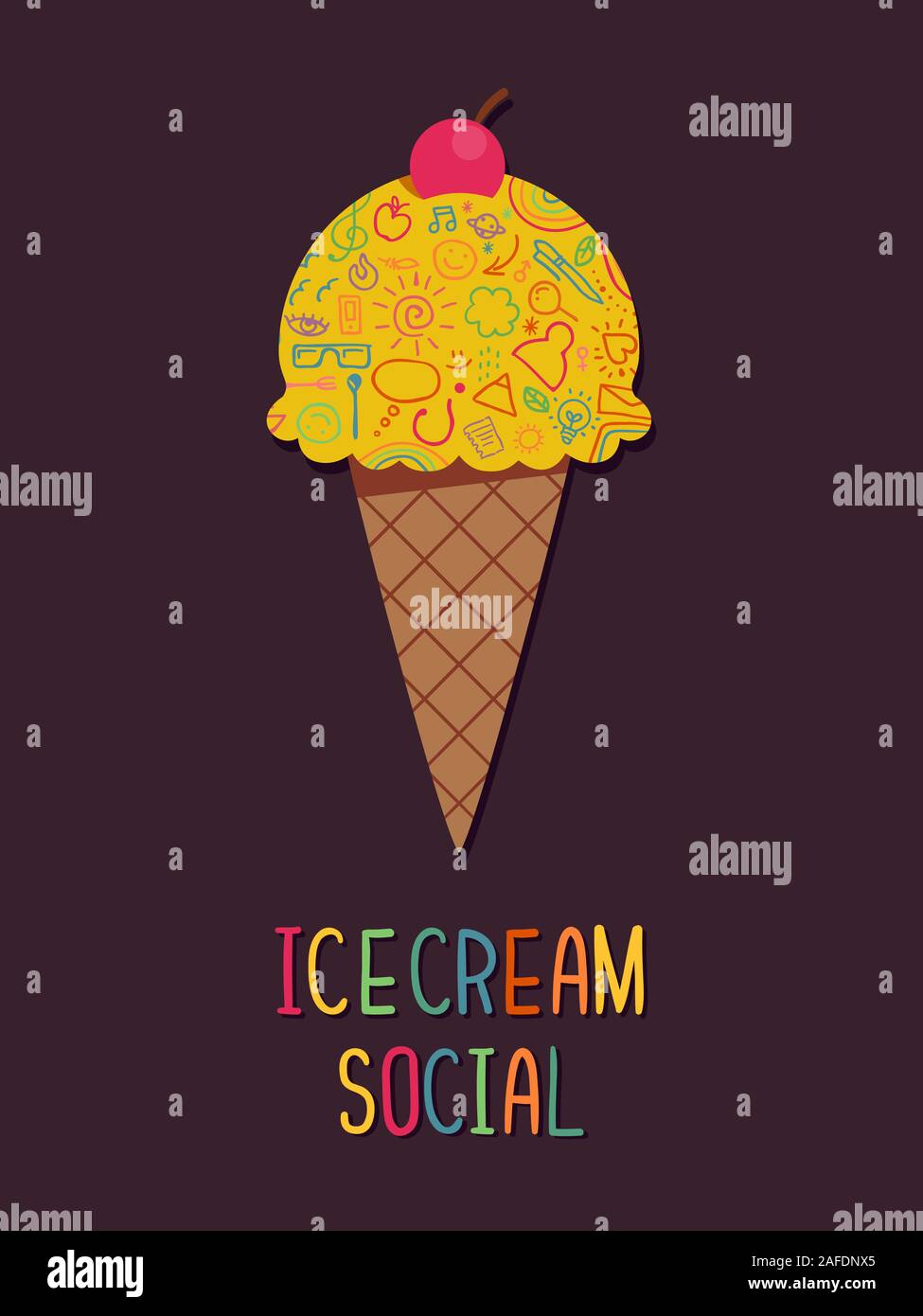 Illustration of an Ice Cream Social Poster Design with Ice Cream on ...