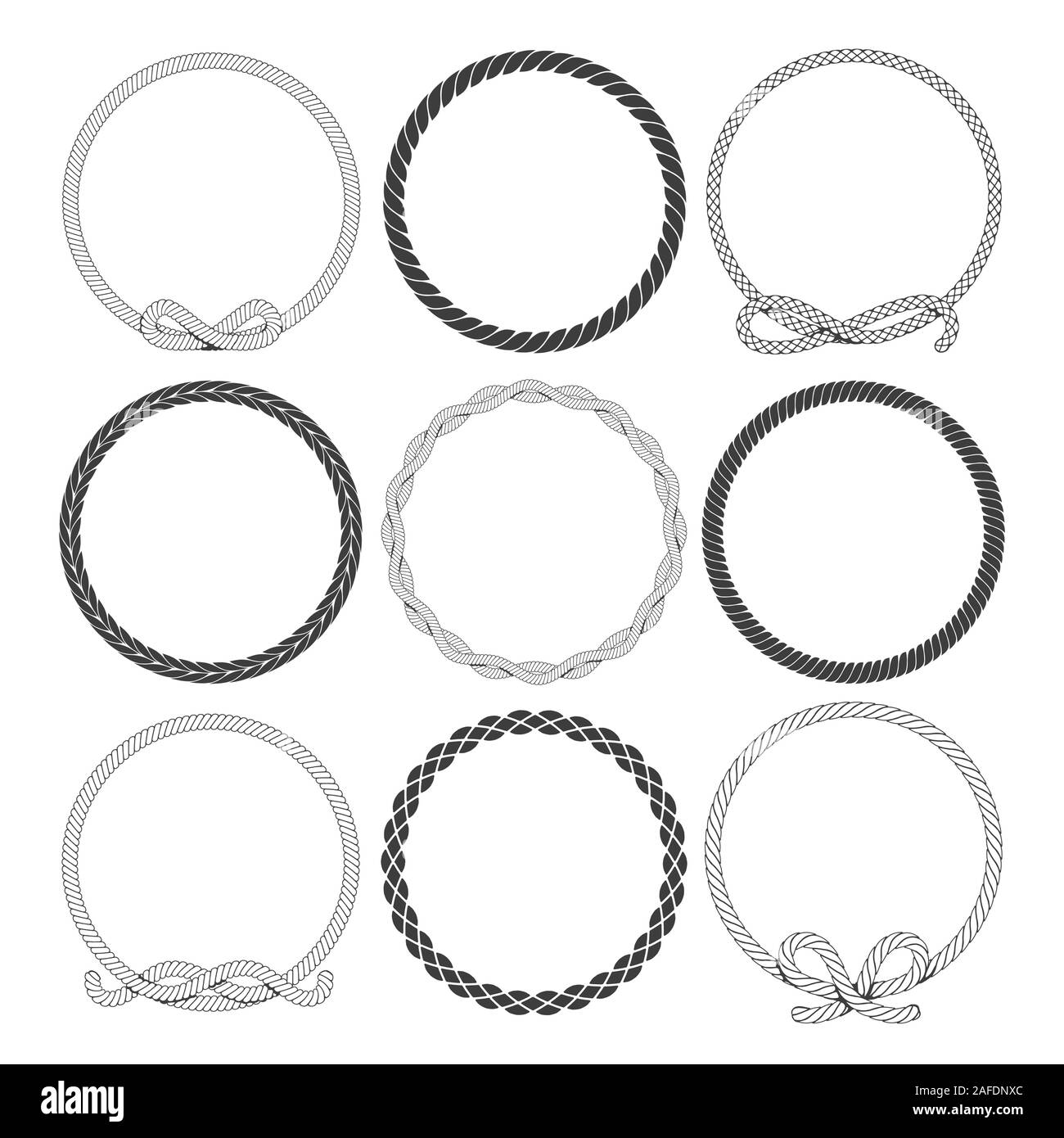 Set of round rope frame. Marine Rope circles isolated on the white ...