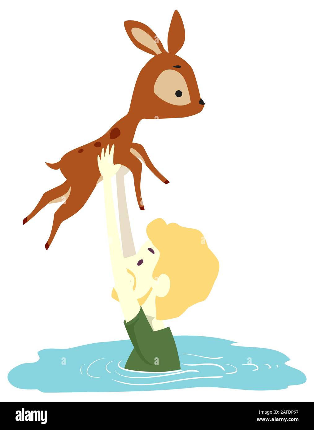 Illustration of a Man Carrying a Deer Over His Head and Crossing the ...