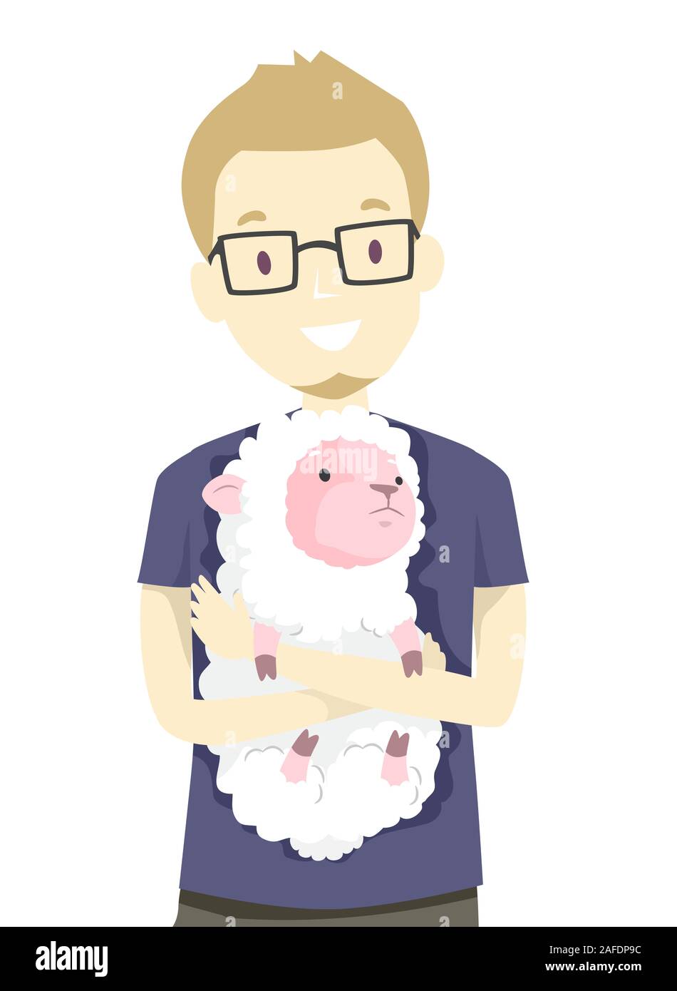 Illustration of a Man Holding and Saving a Sheep Stock Photo - Alamy