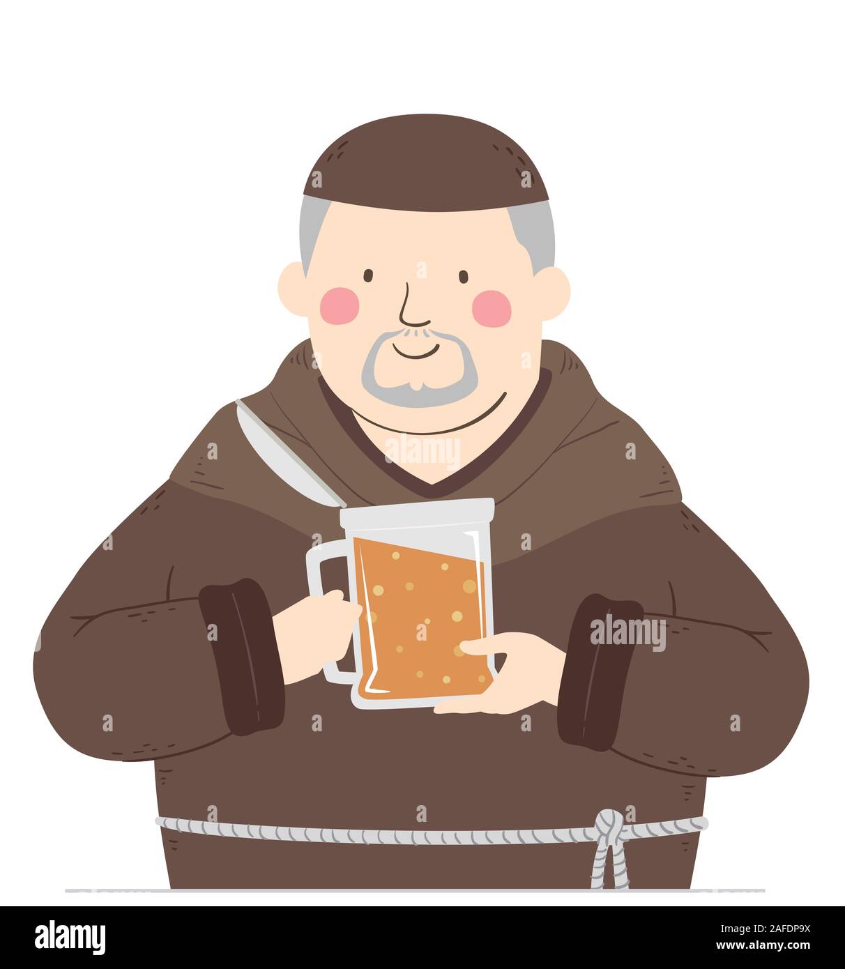 Illustration of a Medieval Monk Drinking a Mug of Beer Stock Photo - Alamy