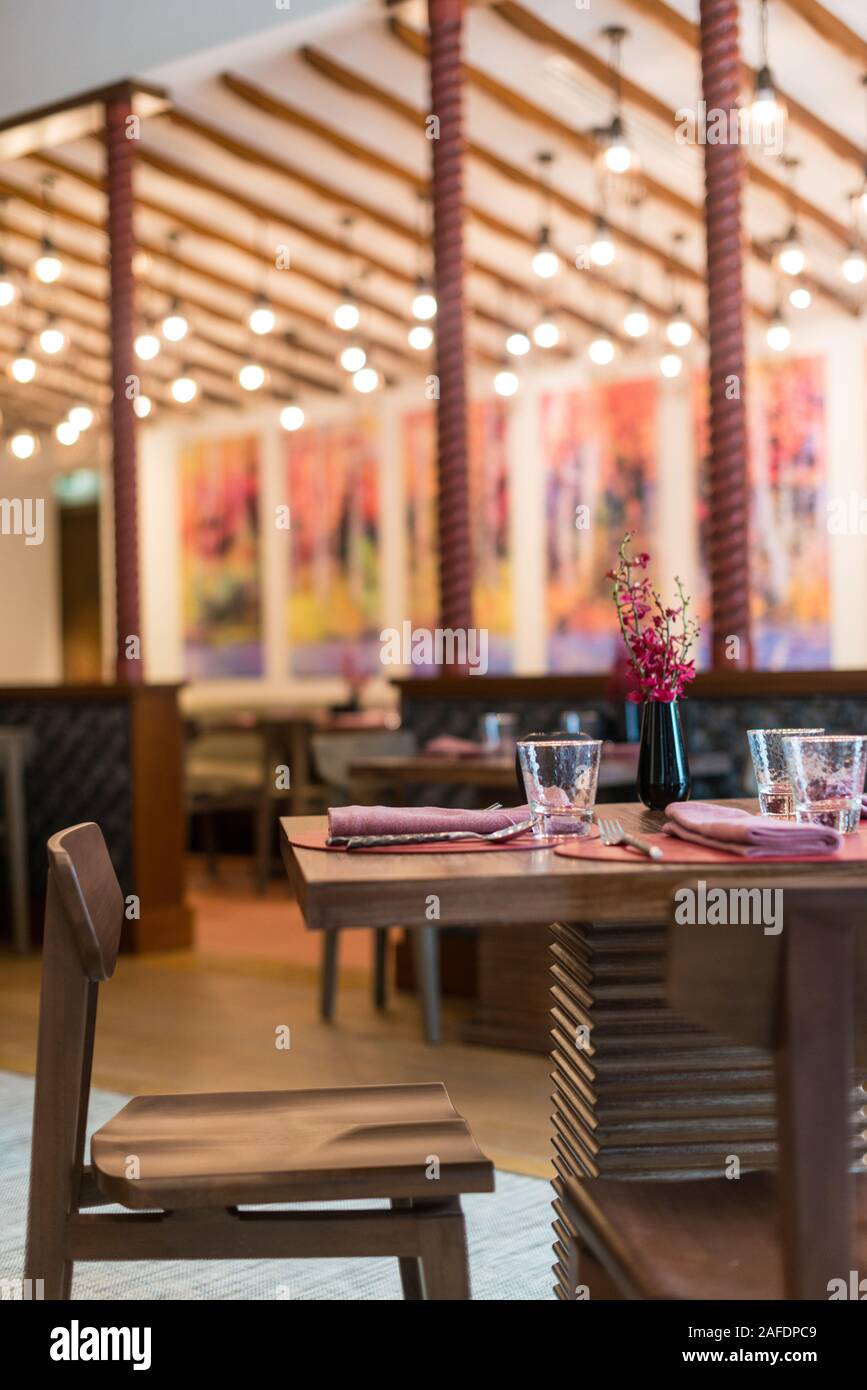 Restaurant Interior Scene with Bokeh Stock Photo - Alamy