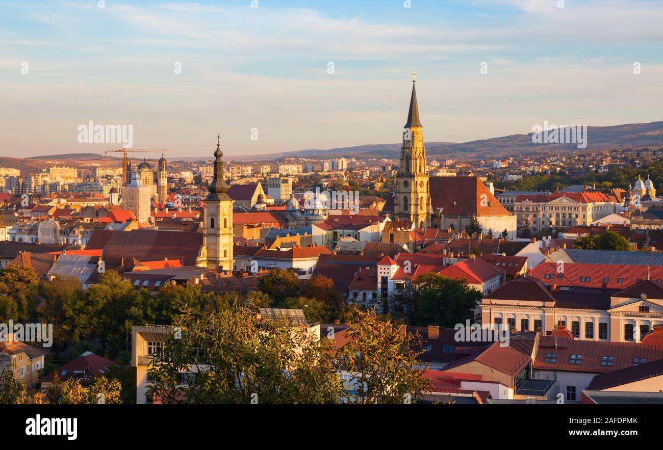 Aerial view of the Cluj Napoca old town with the bell towers of the ...