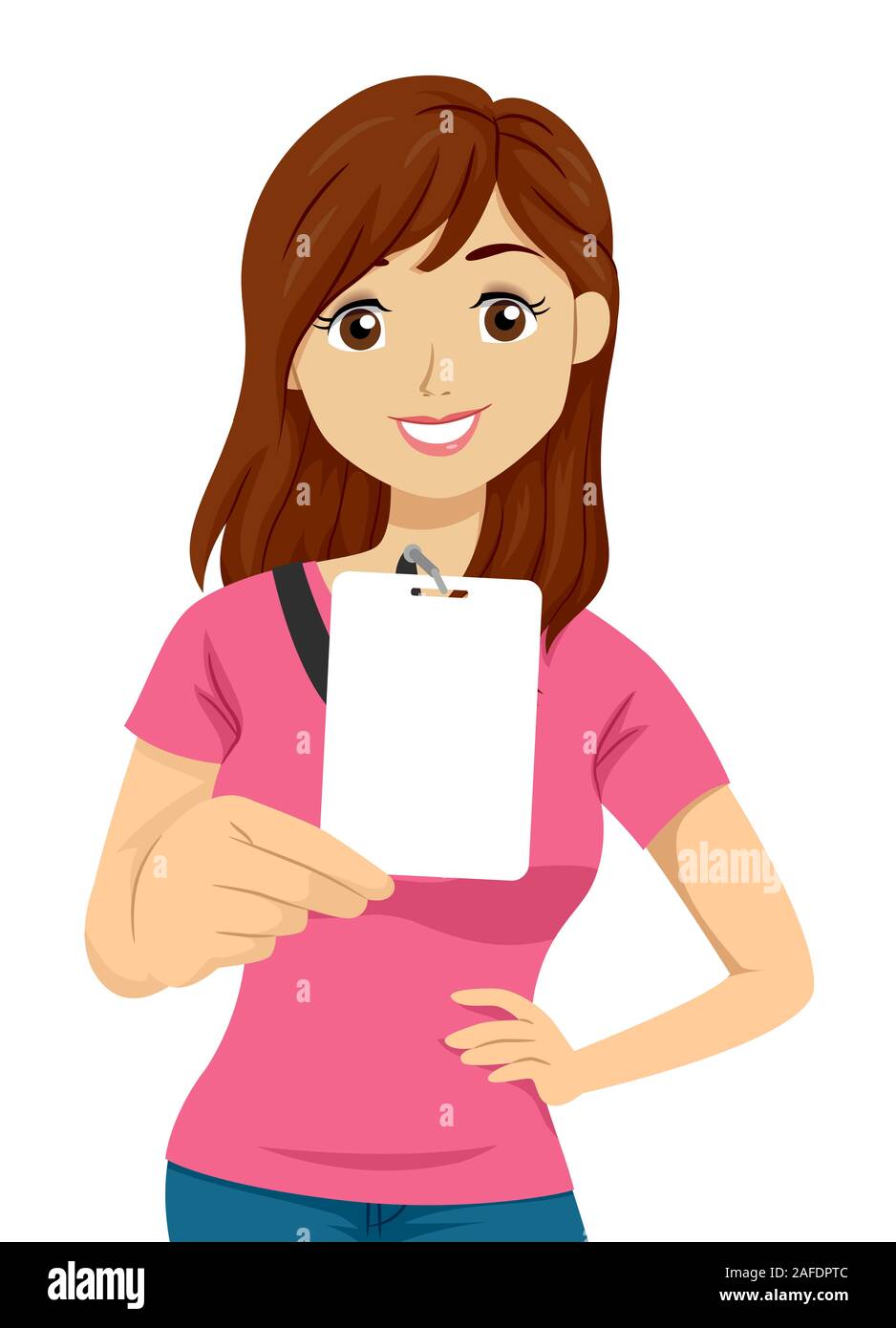 Illustration of a Teenage Girl Student Showing Her Blank School ID Card ...